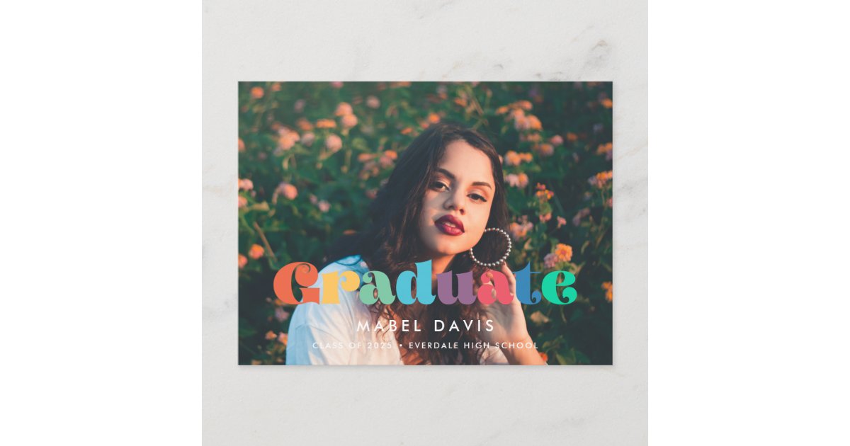 Retro vintage 70s Photo graduation 2025 Postcard | Zazzle