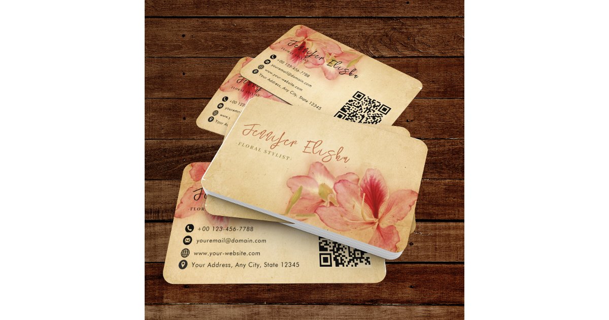 Retro Vintage Antique Floral Parchment QR Code Business Card | Zazzle