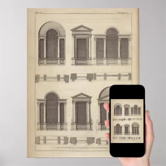Retro Vintage Architectural Drawing Windows Poster | Zazzle