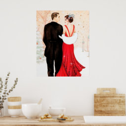 Retro vintage art deco Christmas couple Poster | Zazzle