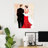 Retro vintage art deco Christmas couple Poster | Zazzle