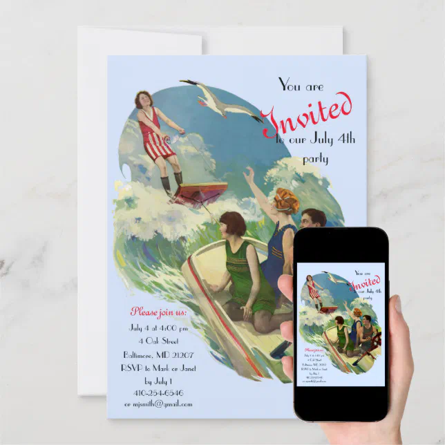 Retro Vintage Bathing Suit ad Invitation | Zazzle
