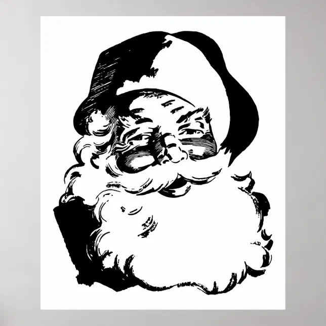 Retro Vintage Black & White Christmas Santa Claus Poster | Zazzle