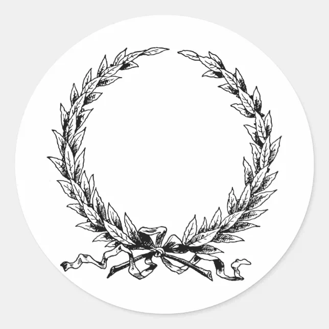 Retro Vintage Black & White Laurel Wreath Classic Round Sticker | Zazzle