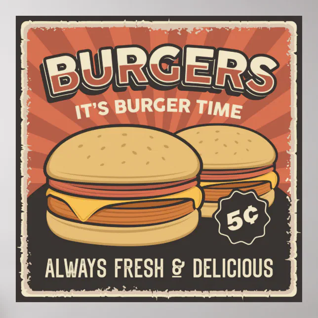 retro vintage burger business poster | Zazzle