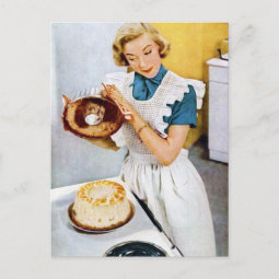 retro vintage cake baking lady postcard | Zazzle