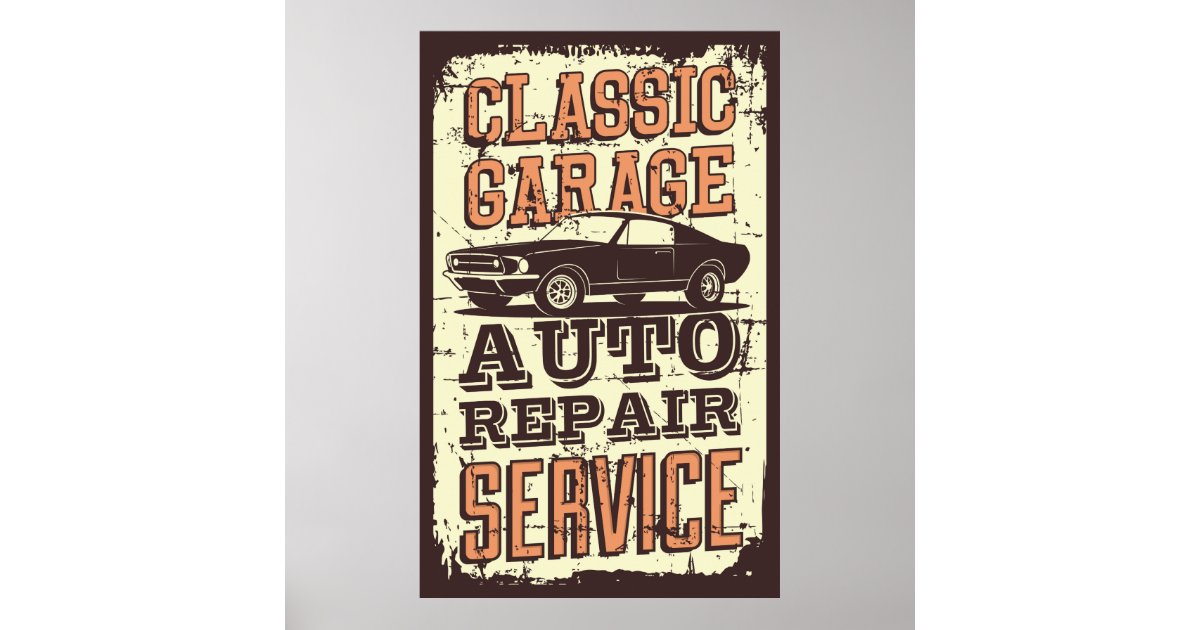 retro vintage car garage poster | Zazzle