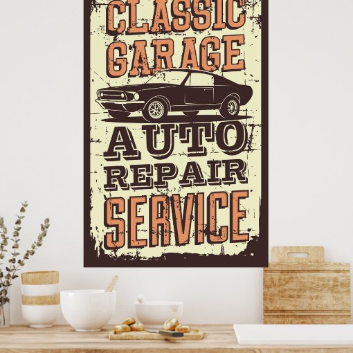 retro vintage car garage poster | Zazzle