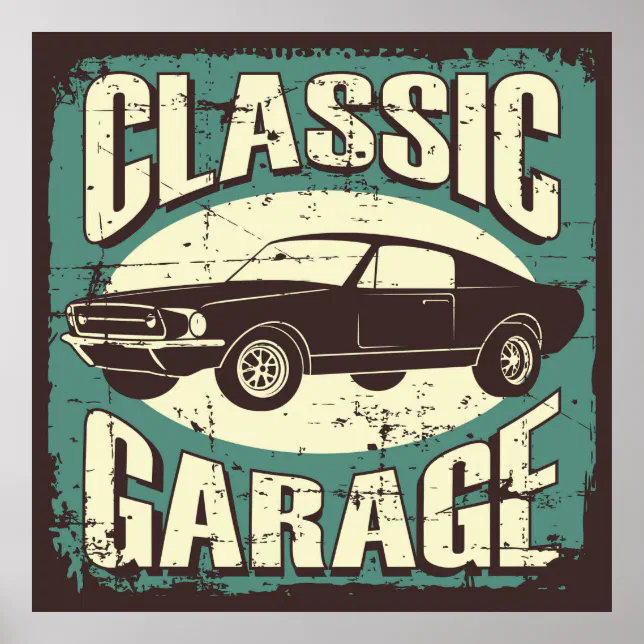 retro vintage car garage poster | Zazzle