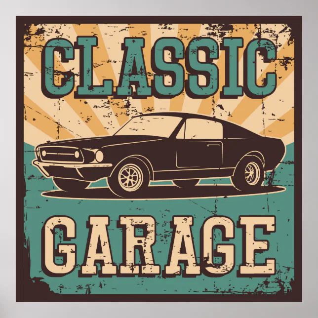 retro vintage car garage poster | Zazzle