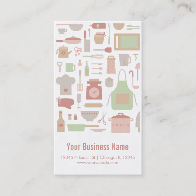Retro Vintage Chef Kitchen Cooking UtensilsPattern Business Card | Zazzle
