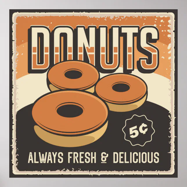 retro vintage chocolate donuts poster | Zazzle