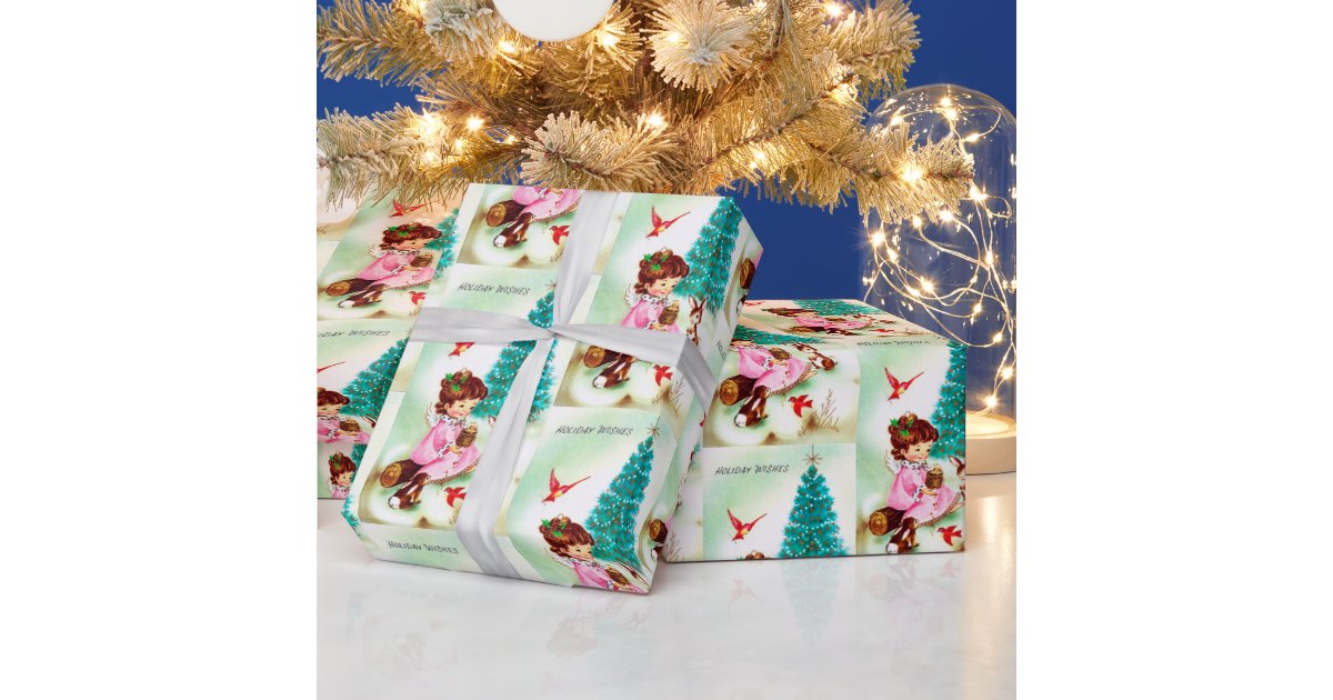 Retro Vintage Christmas Angel party wrap Wrapping Paper | Zazzle
