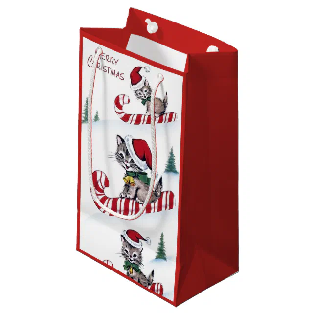 Retro vintage Christmas cats Holiday party Small Gift Bag | Zazzle