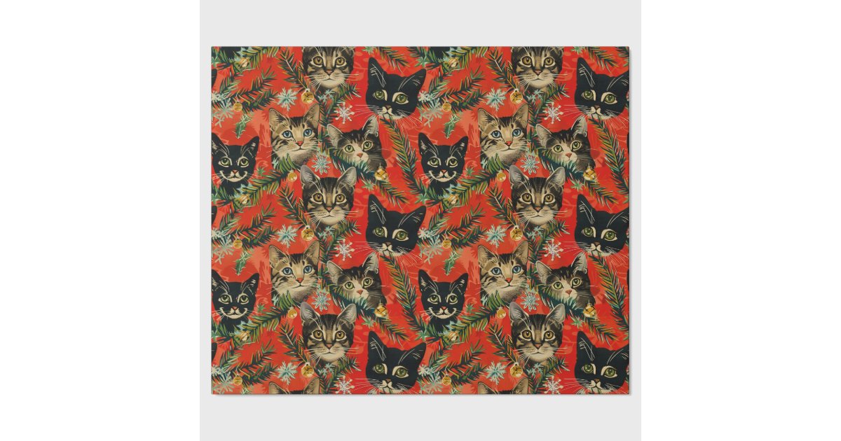 Retro Vintage Christmas Cats Wrapping Paper | Zazzle