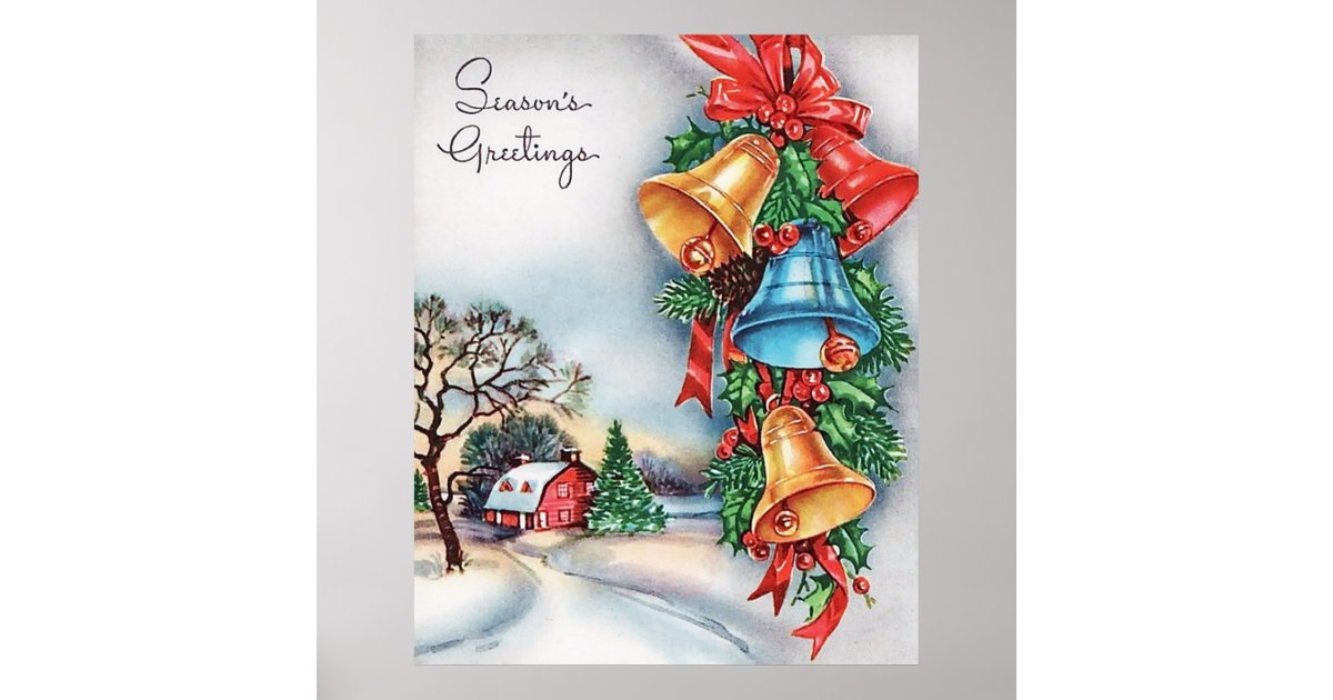 Retro vintage Christmas farm Holiday poster | Zazzle