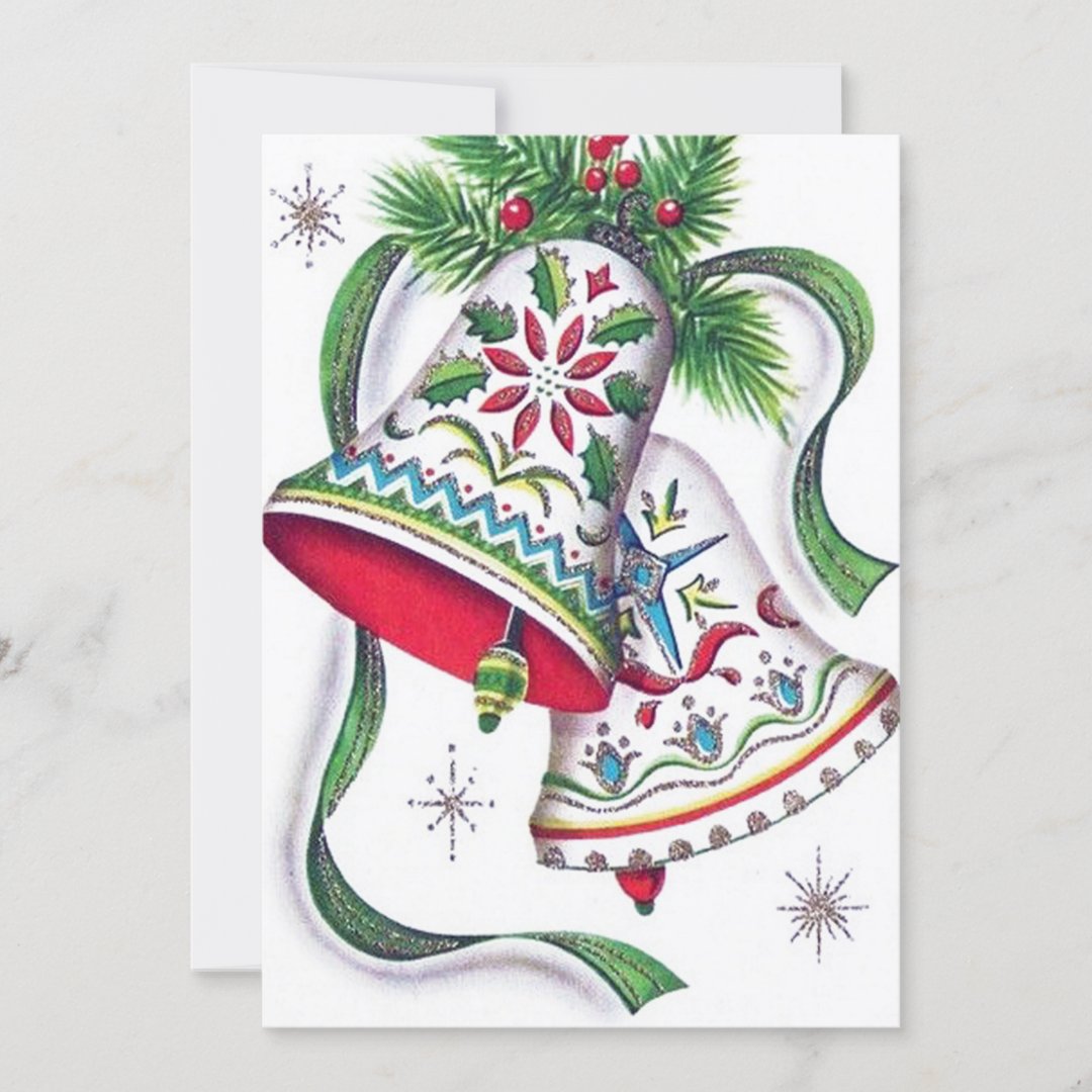Retro vintage Christmas Holiday bells card | Zazzle