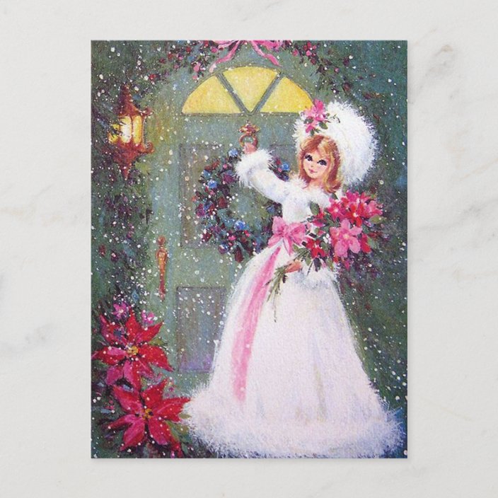 retro vintage Christmas Holiday lady postcard | Zazzle