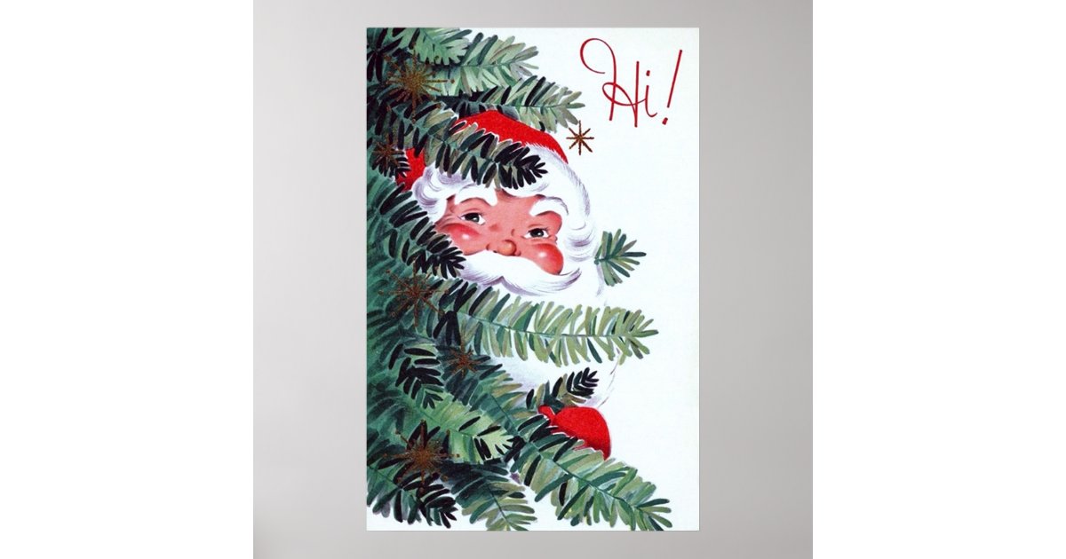 retro vintage Christmas Holiday Santa poster | Zazzle