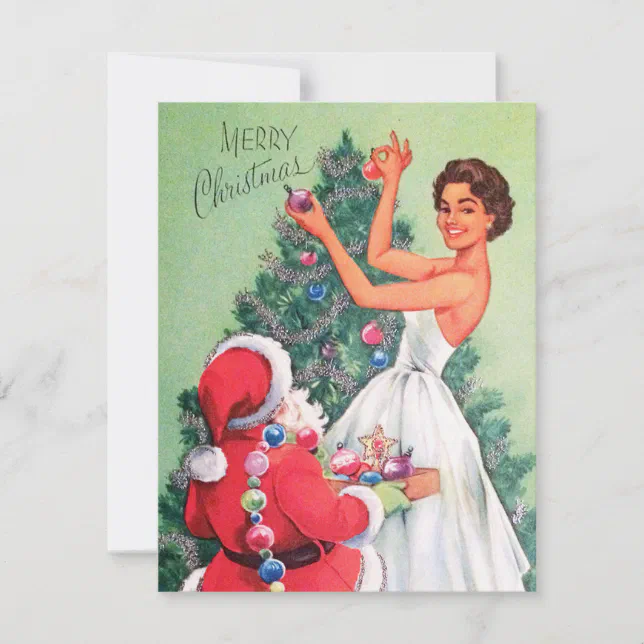 Retro Vintage Christmas lady and Santa add message Holiday Card | Zazzle