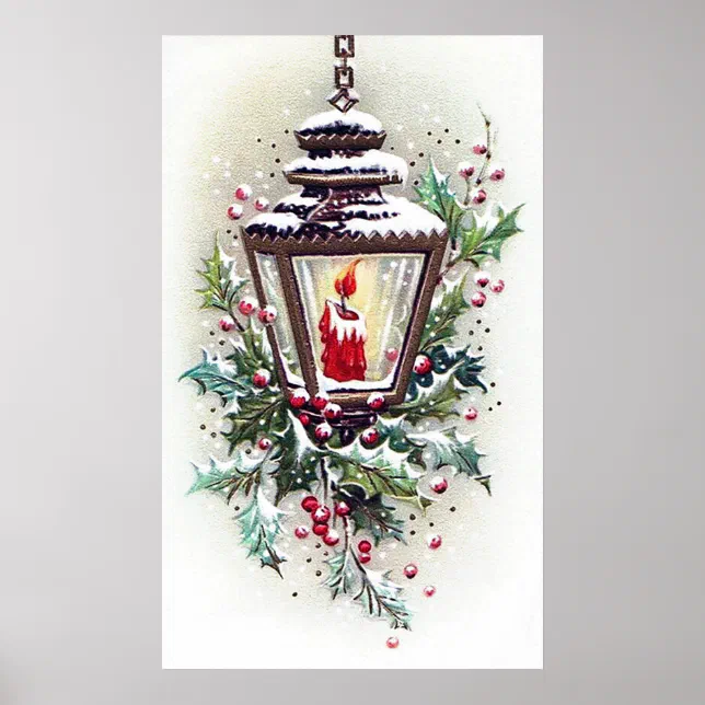 Retro vintage Christmas lampHoliday poster | Zazzle