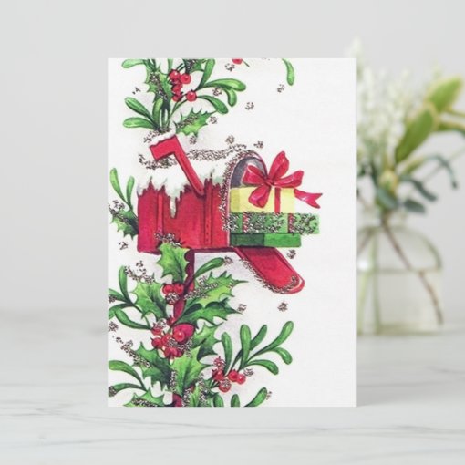 Retro vintage Christmas mailbox add message Holiday Card | Zazzle