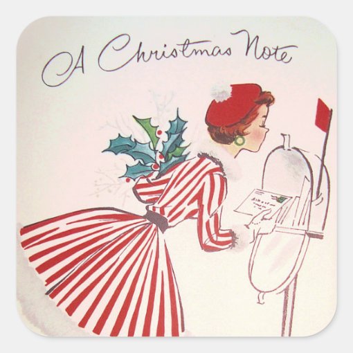 retro Vintage Christmas note lady Holiday sticker | Zazzle