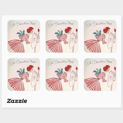 retro Vintage Christmas note lady Holiday sticker | Zazzle