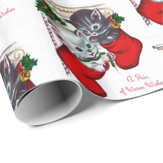 Retro vintage Christmas party cat wrap Wrapping Paper | Zazzle.com