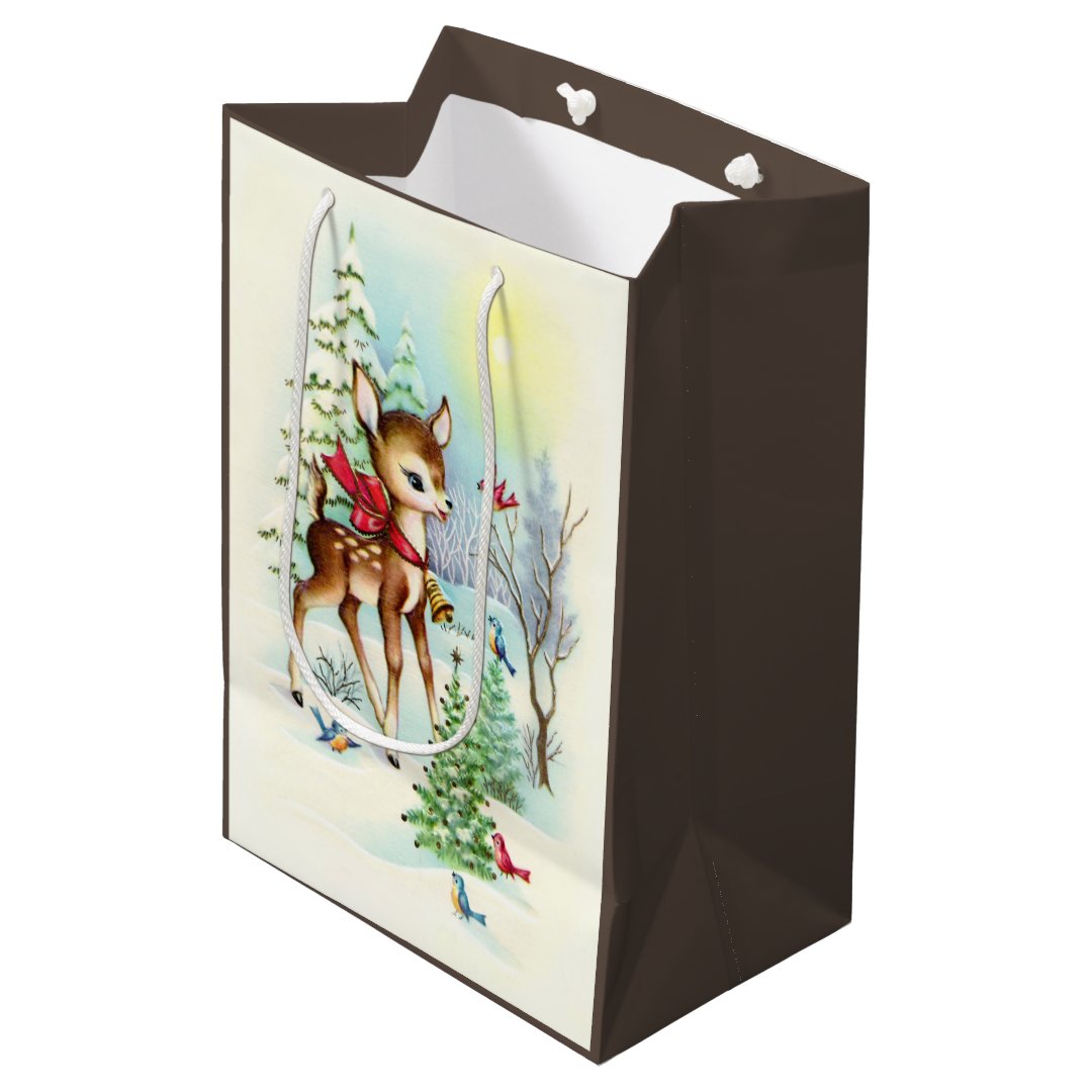 retro vintage Christmas reindeer Holiday party Medium Gift Bag | Zazzle