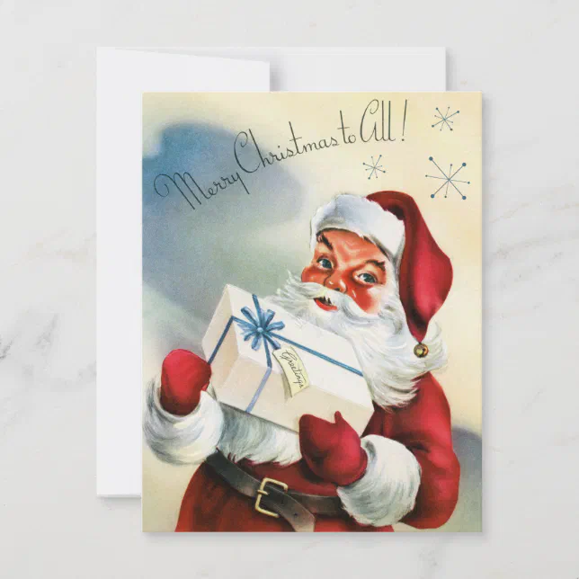 Retro Vintage Christmas Santa add name card | Zazzle