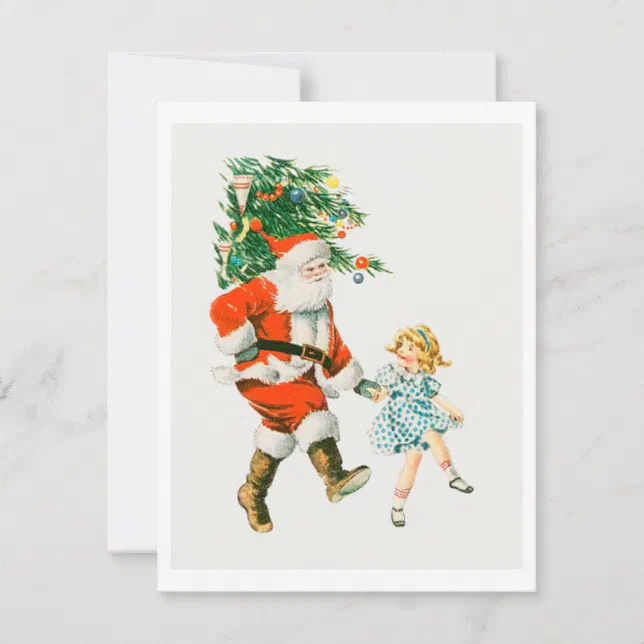 Retro Vintage Christmas Santa And Girl Holiday Card | Zazzle