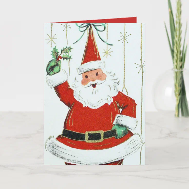 Retro Vintage Christmas Santa customizable card | Zazzle