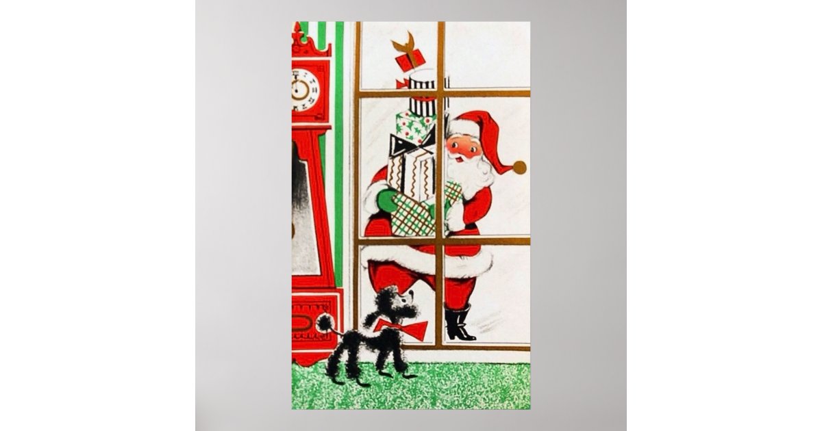 Retro vintage Christmas Santa Holiday poster | Zazzle