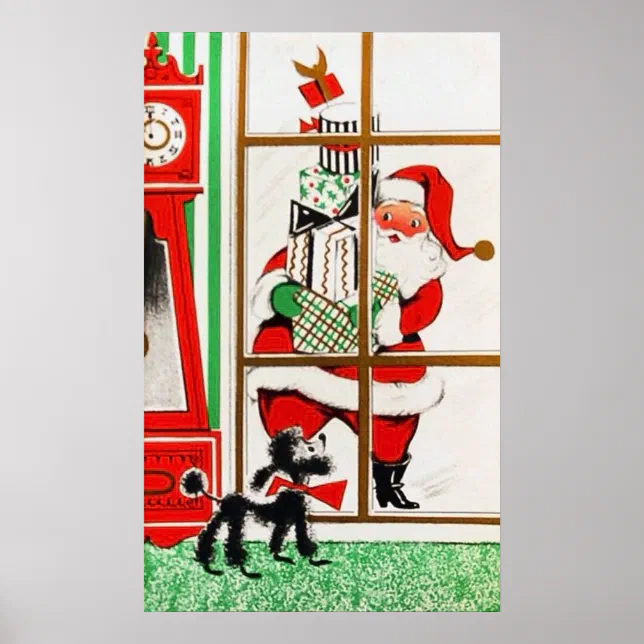 Retro vintage Christmas Santa Holiday poster | Zazzle