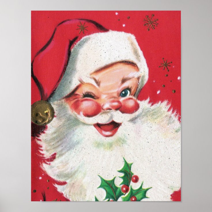 Retro vintage Christmas Santa Holiday poster | Zazzle