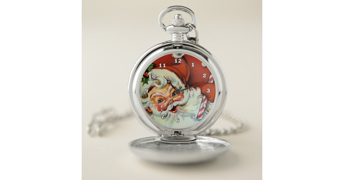 Retro vintage Christmas Santa pocket watch | Zazzle