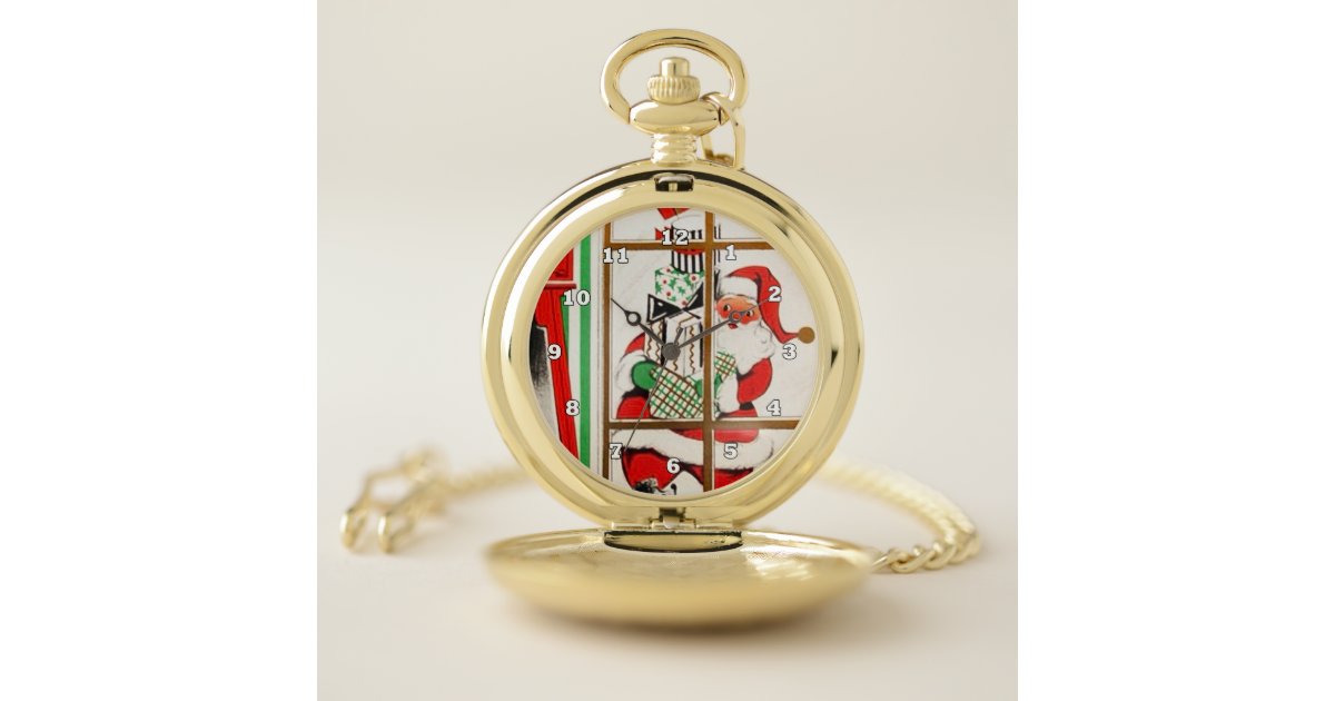 Retro vintage Christmas Santa pocket watch | Zazzle