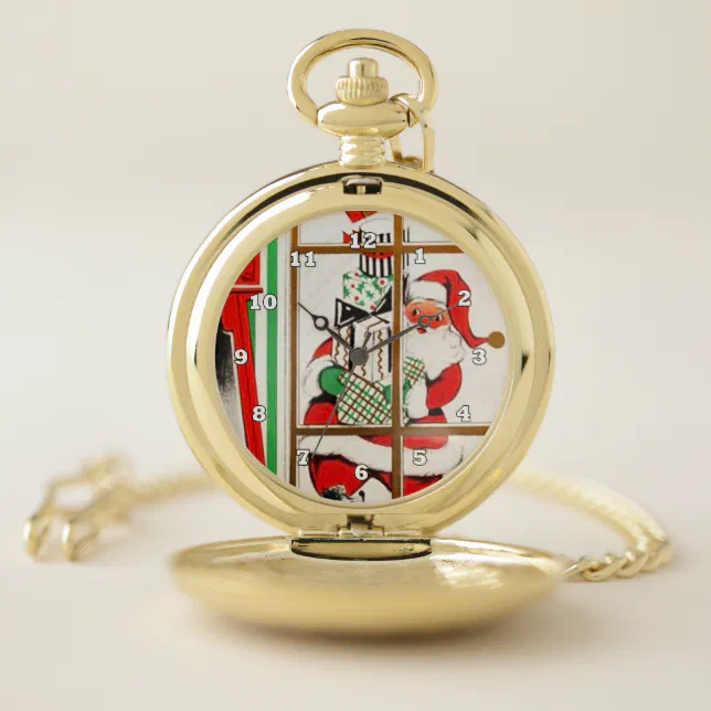 Retro vintage Christmas Santa pocket watch | Zazzle