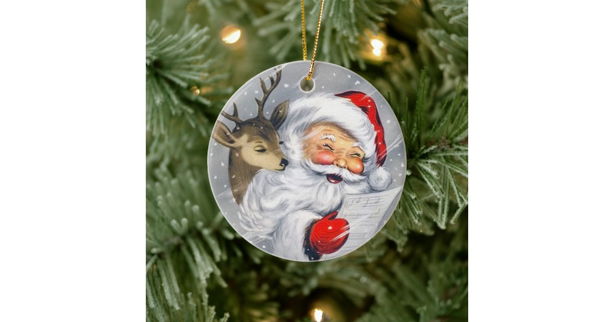 Retro vintage Christmas Santa reindeer ornament | Zazzle