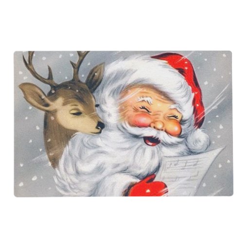 retro vintage Christmas Santa reindeer Placemat | Zazzle