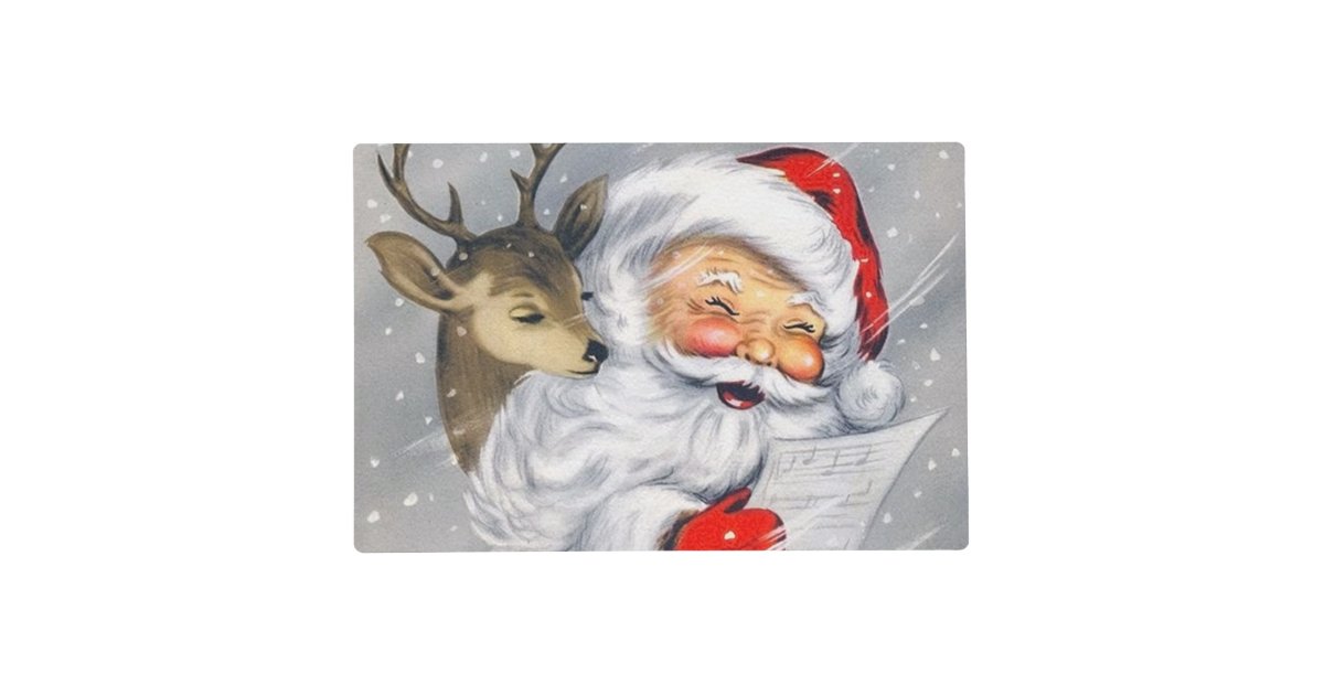 retro vintage Christmas Santa reindeer Placemat | Zazzle