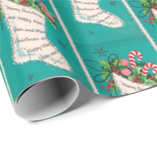 Retro Vintage Christmas stocking party wrap Wrapping Paper | Zazzle