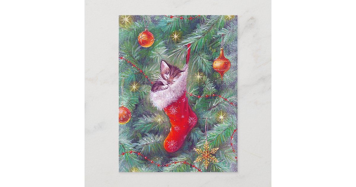 Retro Vintage Christmas tree postcard | Zazzle