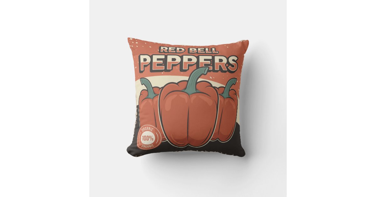 Retro Vintage Classic Grunge Vegetable red peppers Throw Pillow | Zazzle