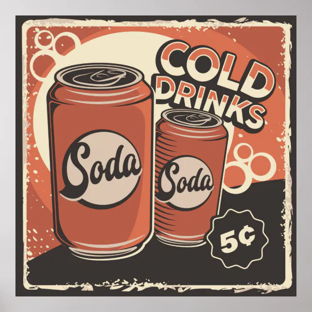 retro vintage cold drinks business poster | Zazzle