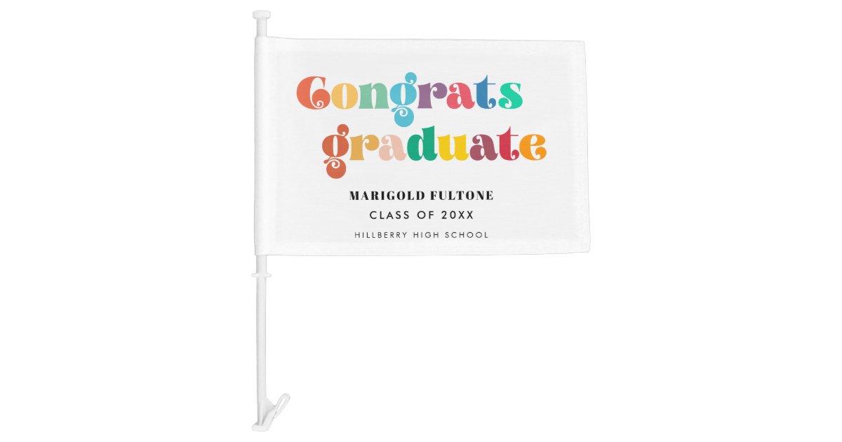 Retro vintage colorful graduate Congratulations Car Flag | Zazzle