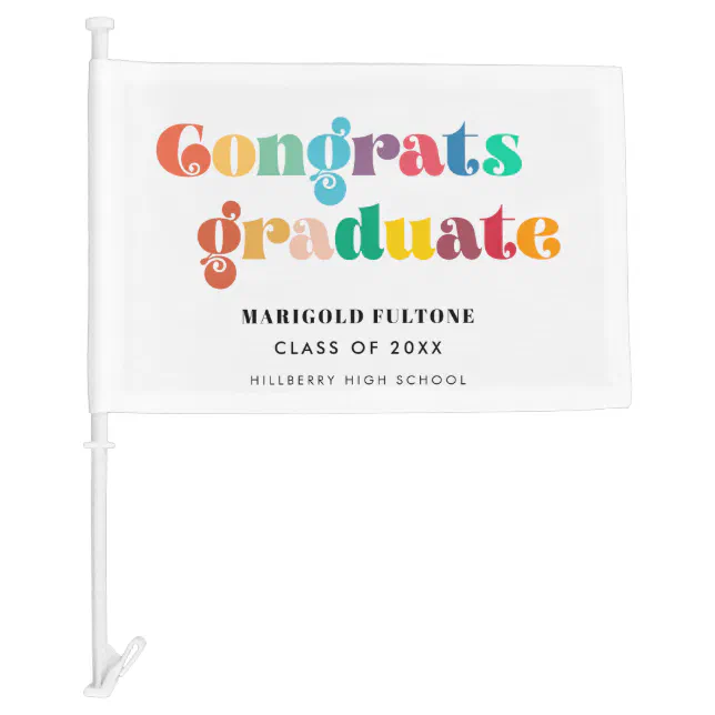 Retro vintage colorful graduate Congratulations Car Flag | Zazzle