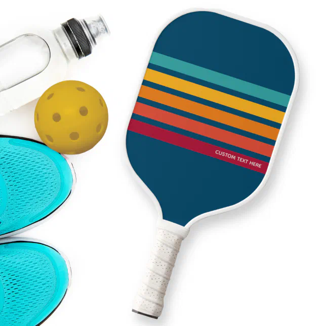 Retro Vintage Colorful Lines Personalized Text Pickleball Paddle | Zazzle