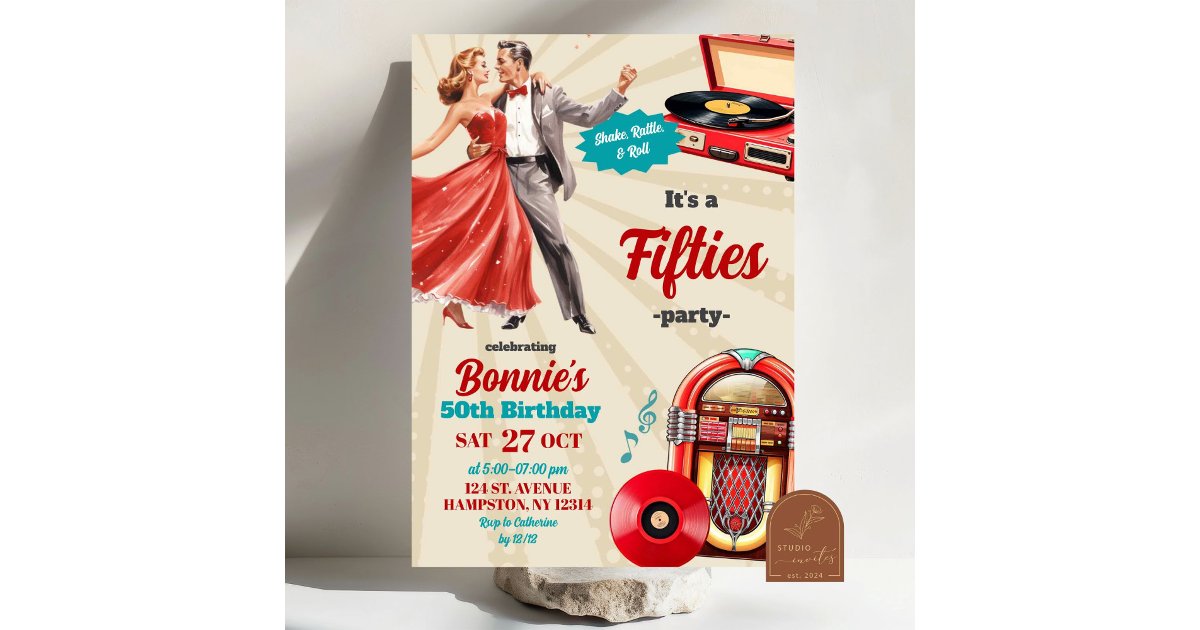 Retro Vintage Dance Fifties Adult Party Invitation | Zazzle